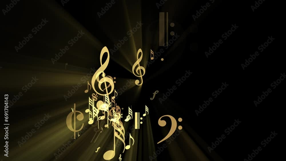 Golden Music Notes - Flying Around Loop - Abstract musical background ...