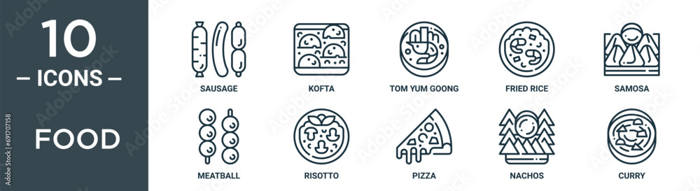Vetor de food outline icon set includes thin line sausage, kofta, tom ...