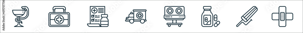 outline set of medicine line icons. linear vector icons such as ...