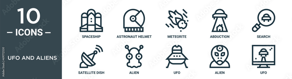 ufo and aliens outline icon set includes thin line spaceship, astronaut ...