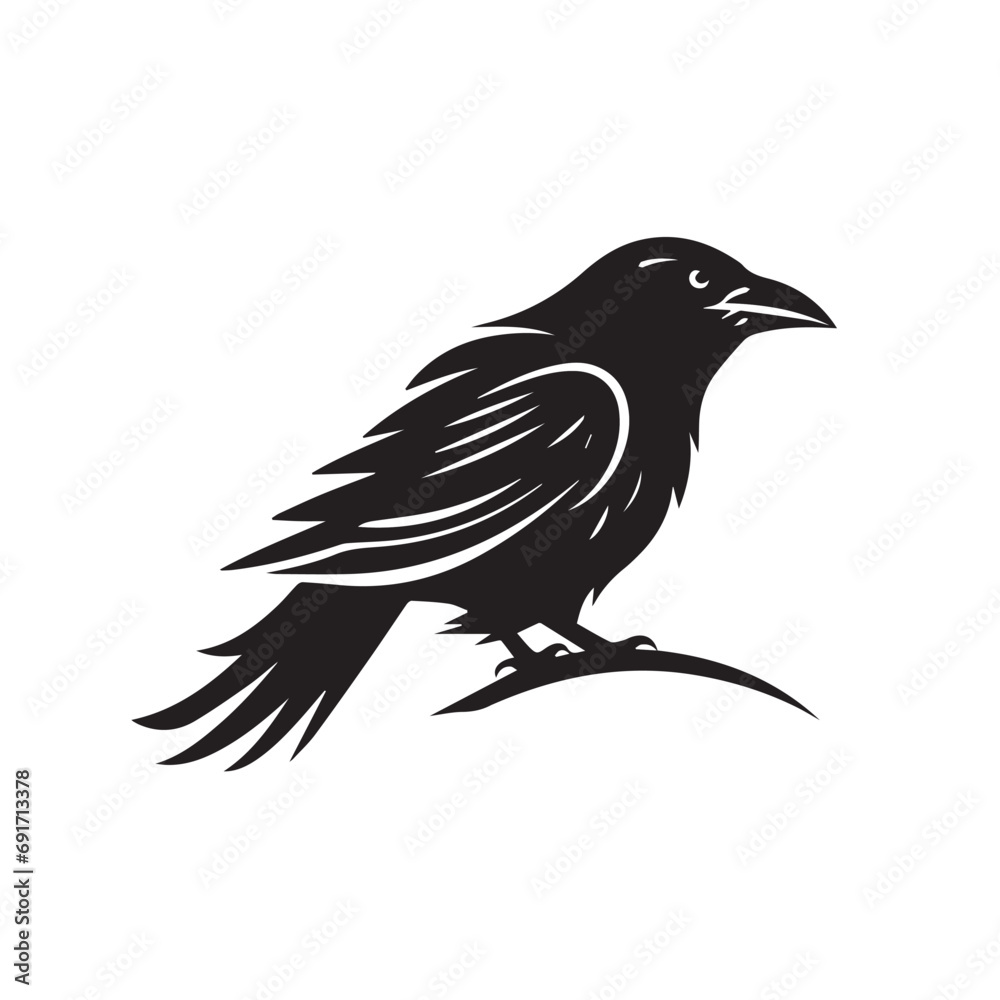 Raven in cartoon, doodle style. Isolated 2d vector illustration in logo ...