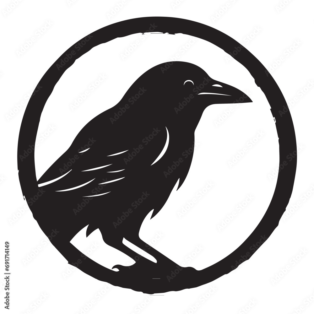 Raven in cartoon, doodle style. Isolated 2d vector illustration in logo ...