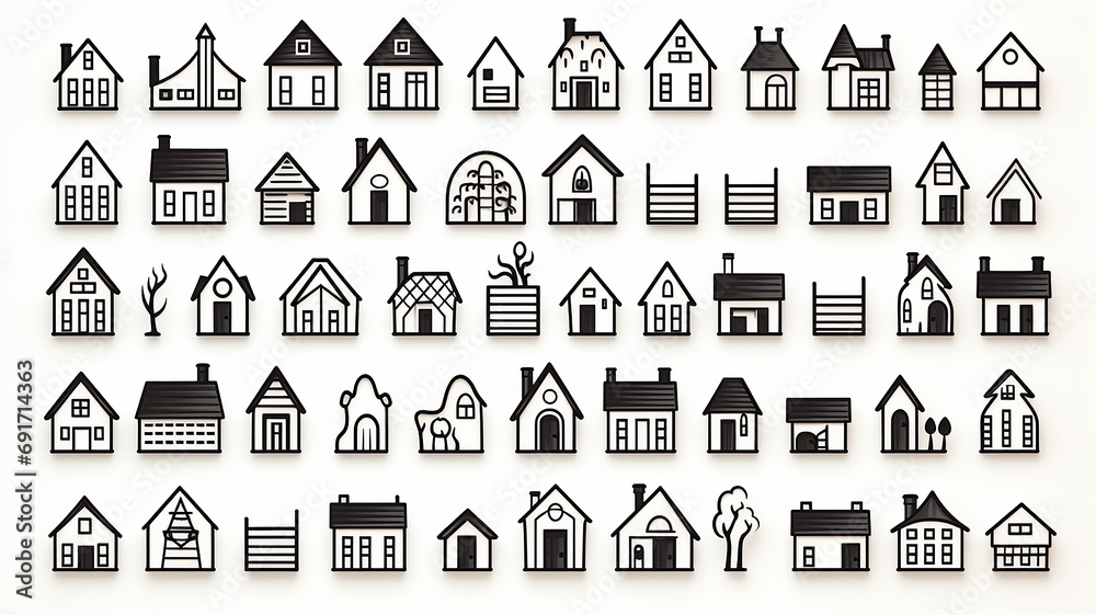 collection of icons of small houses isolated on a white background ...