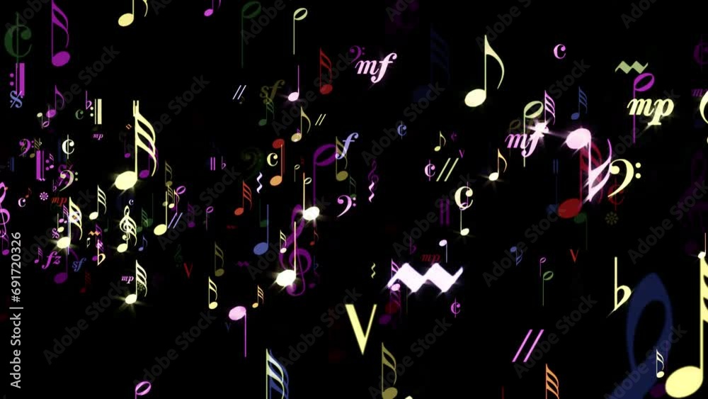 Music Notes - Flying Flow Loop - Sparkling Rainbow - Abstract animation ...