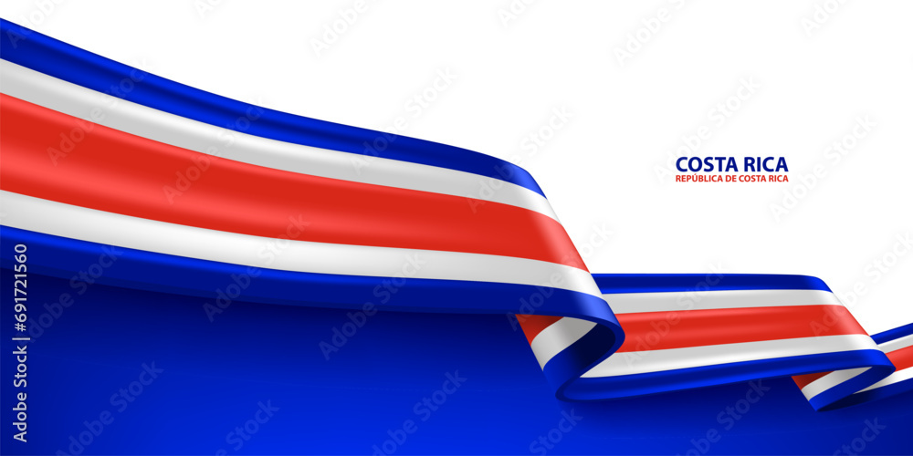 Costa Rica 3d Ribbon Flag Bent Waving 3d Flag In Colors Of The Costa