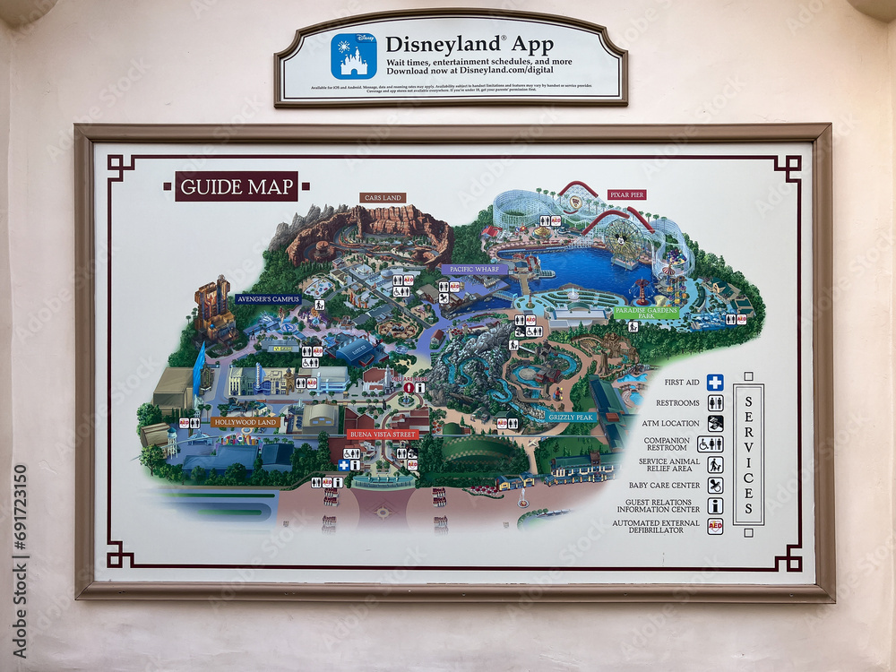 The Disneyland California Adventure map on a wall at the park Stock ...