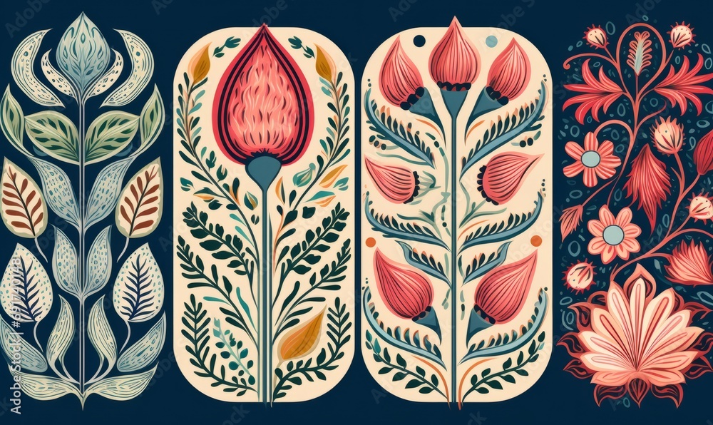 Boho Folk Art Ethnic Pattern, Lithograph Screen Print Texture Fabric ...