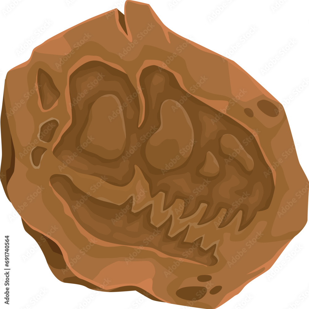Ancient dinosaur fossil in stone, skull imprint. Vector petrified layer ...