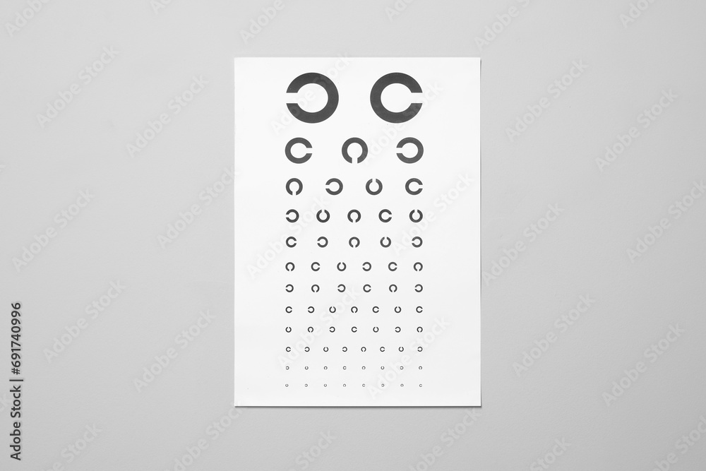 Vision test chart on gray background. Ophthalmic exam Stock Photo ...