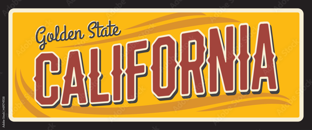 California golden state, american travel plate, vintage vector banner ...