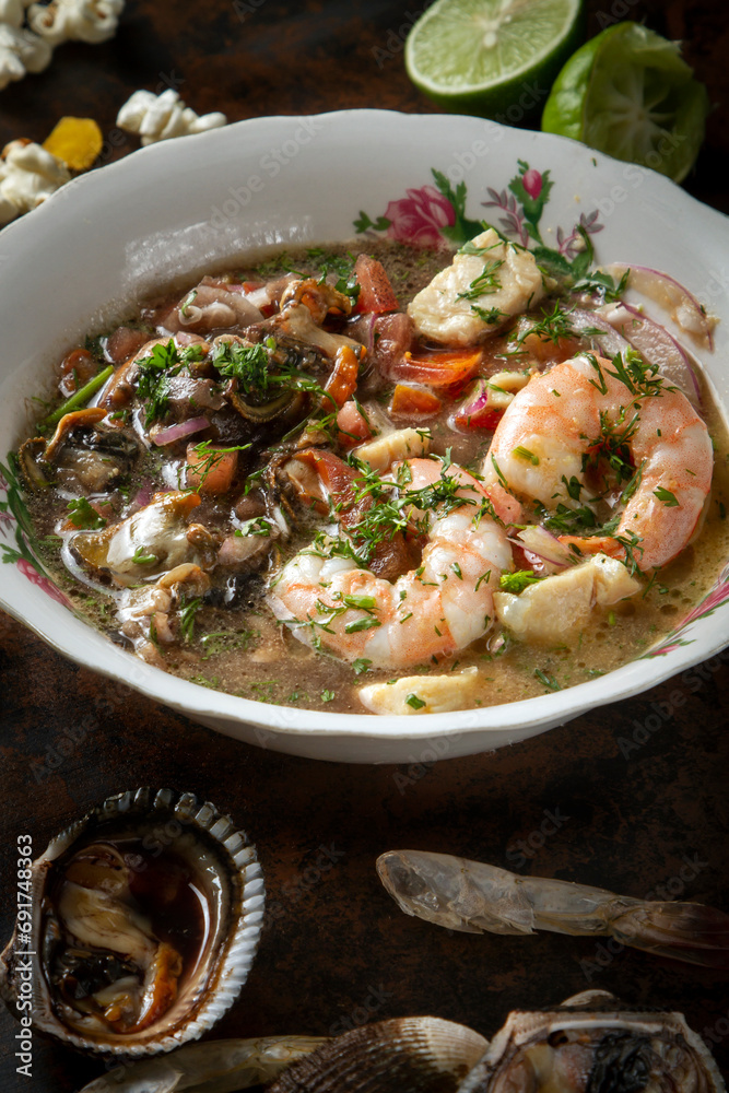 Ceviche mixto de concha y camaron ecuatoriano Stock Photo | Adobe Stock