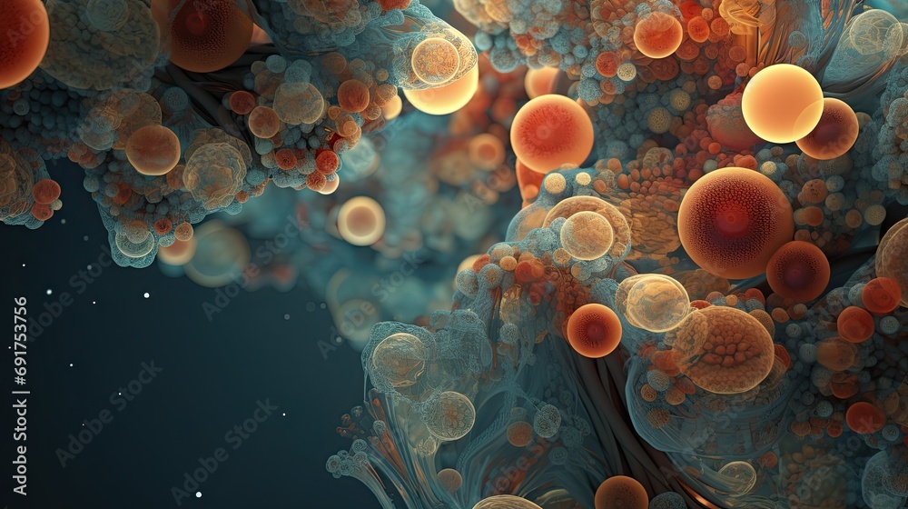 Magnified microscopic world background. With cells, bacteria, and ...