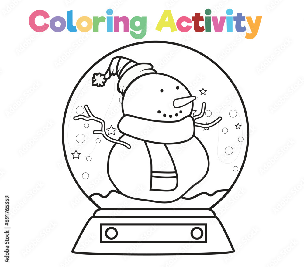 Vetor de Snowman in the snow globe merry Christmas coloring page. Hand ...