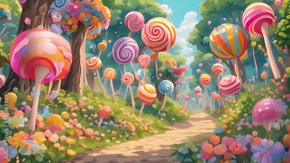 Vidéo Stock Lollipop Forest, with trees made colorful swirls giant ...