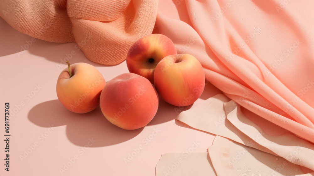 Peaches and Peach Fuzz Color Fabric on a light pink background. Peach ...