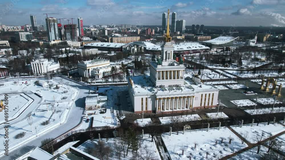 Top view of large square with historical architecture in winter ...