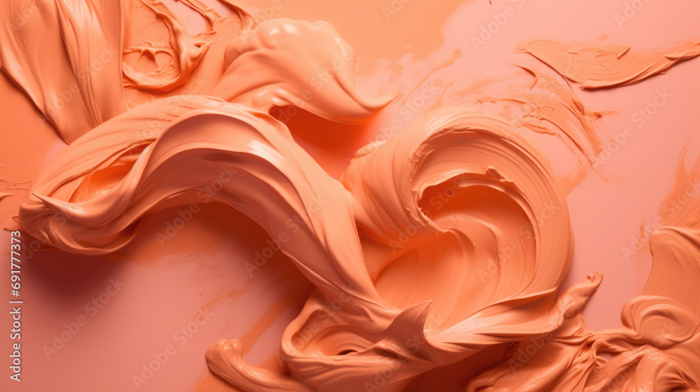 Peach fuzz paint splash on a pink background. Peach fuzz color, concept ...