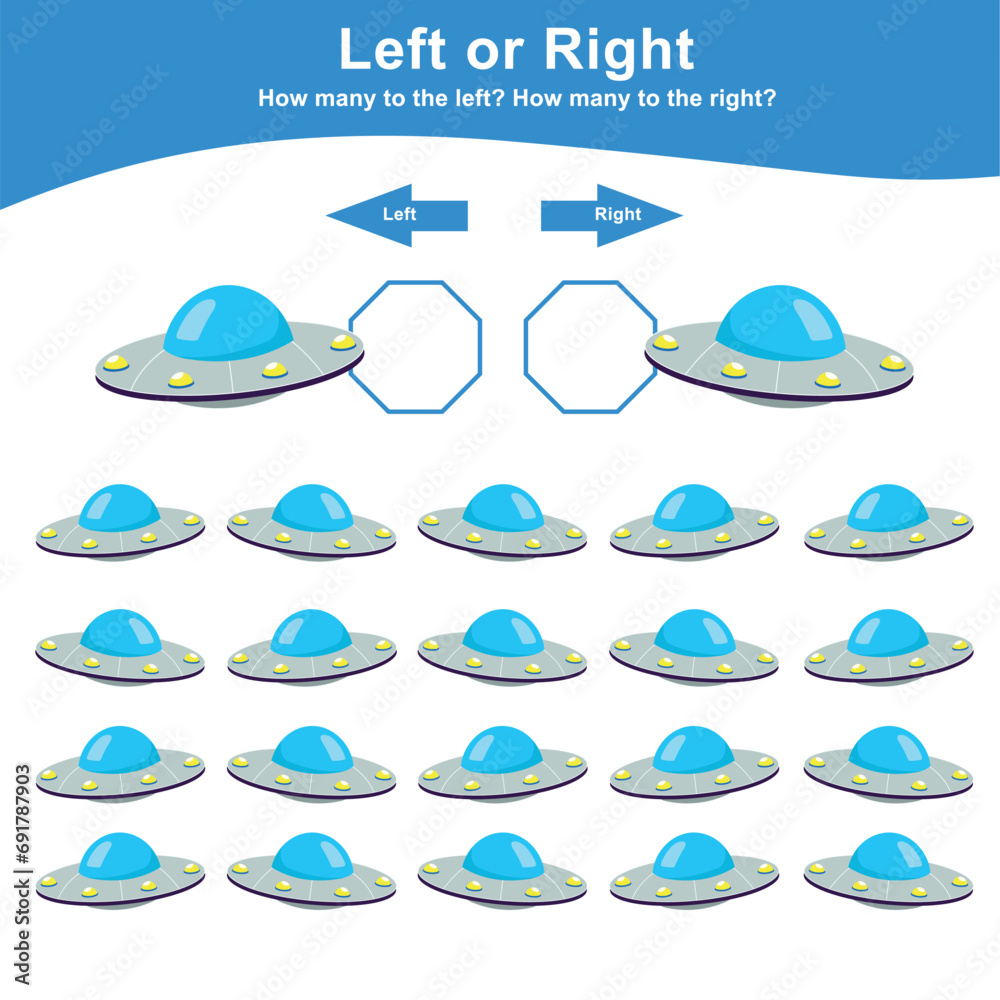 Left or right the spaceship, solar systems. Counting worksheet for kids ...