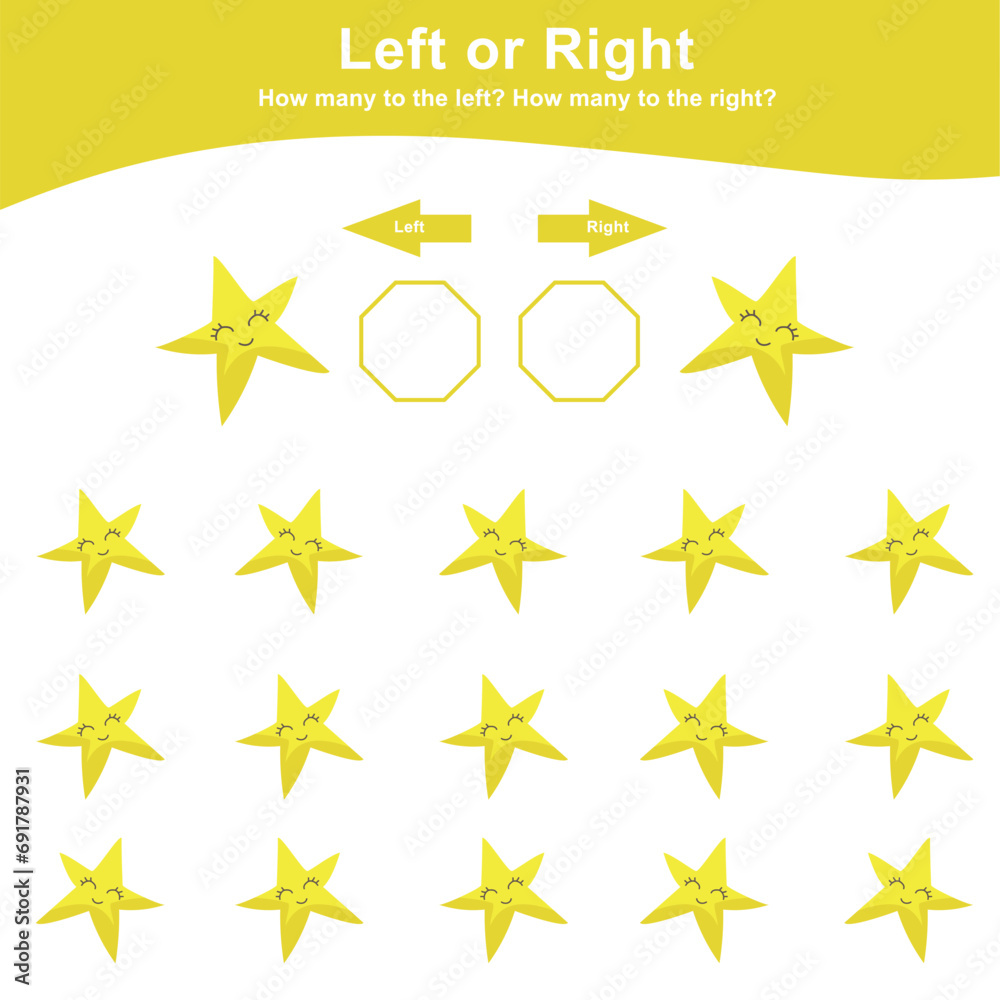 Left or right with stars, solar systems. Counting worksheet for kids ...