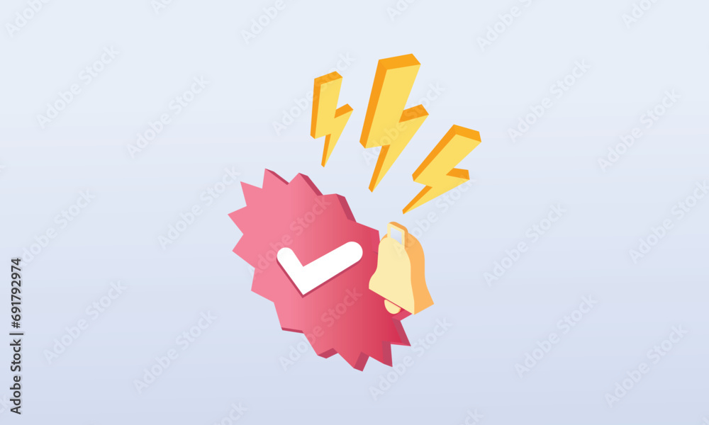 3d alert notification icon. negative check list button choice for false ...