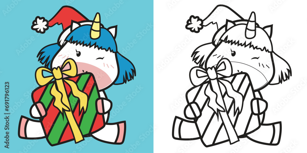 Cute And Kawaii Cartoon Unicorn Coloring Page In Christmas Edition Coloring Cute Unicorn