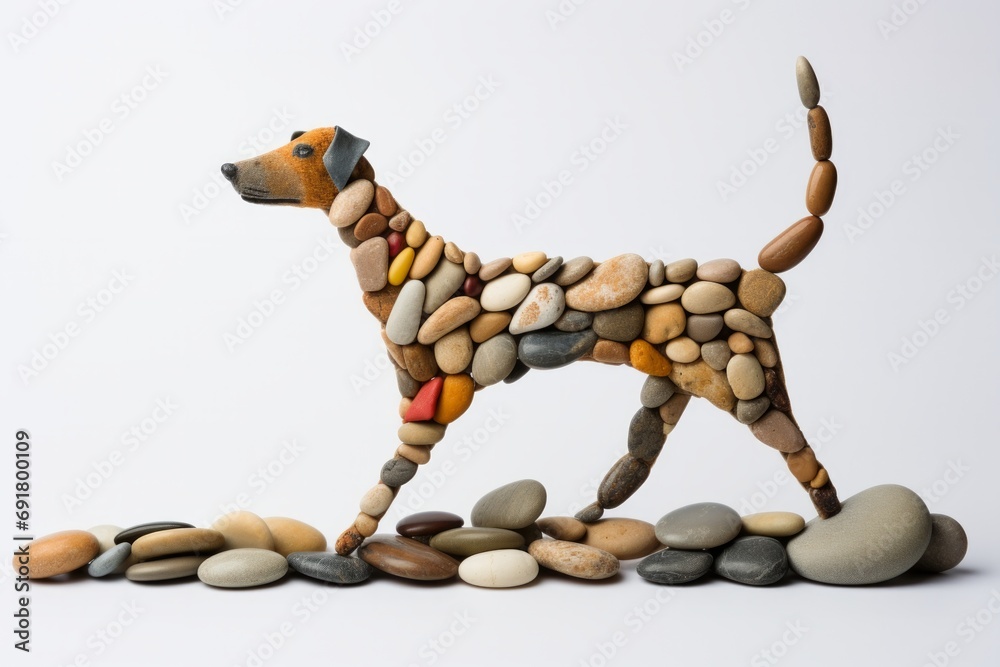 Pebble Artwork of Dog Mid-Stride. Dynamic pebble art of a dog in stride ...