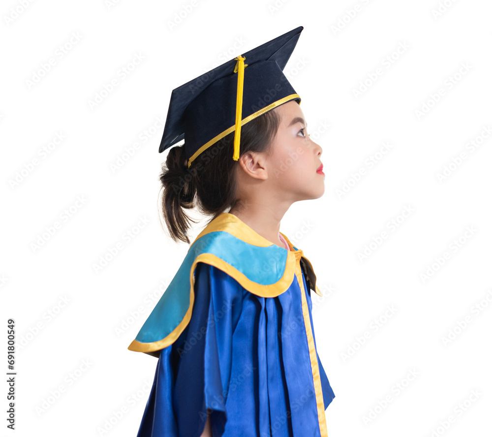 Portrait of cute asian children in a graduation gown isolated on ...