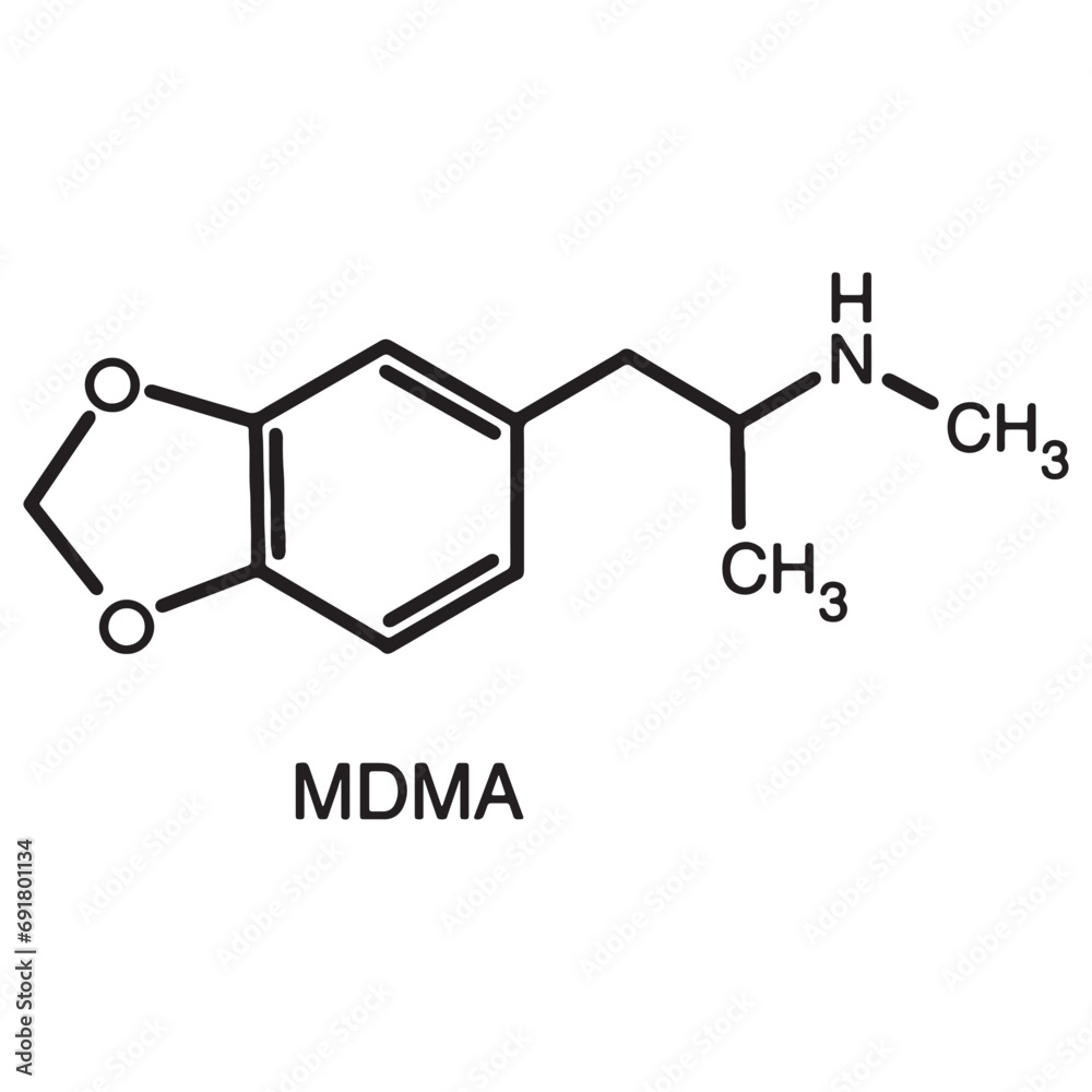 Formula of chemical structure of MDMA, MDMA-d5(IS), MBDB, vector eps 10 ...