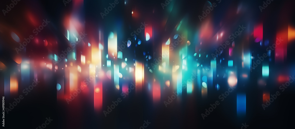 Abstract blurred defocused retro film overlay with colorful light on a ...