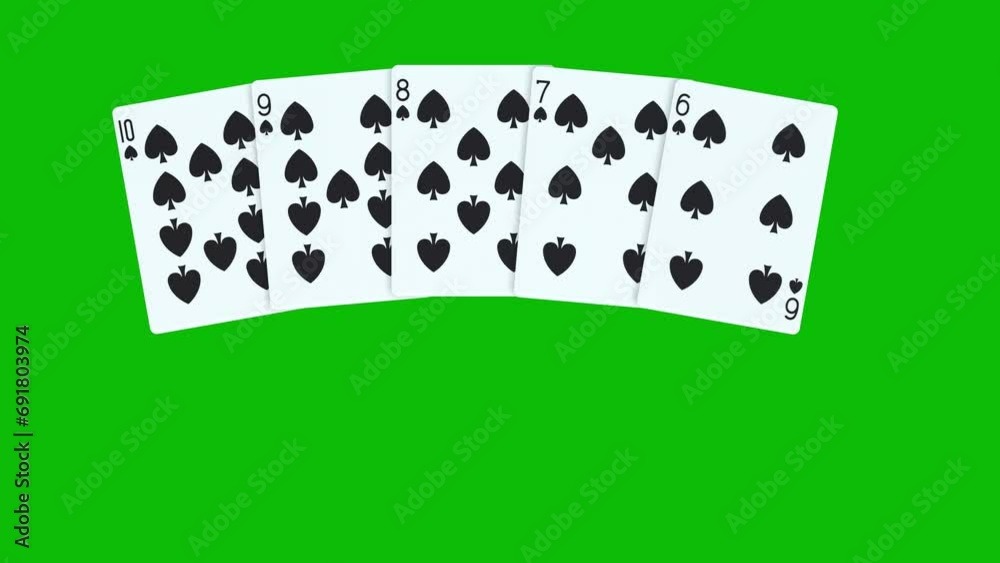 A poker hand consisting of Straight Flush Spades, with cards thrown on ...