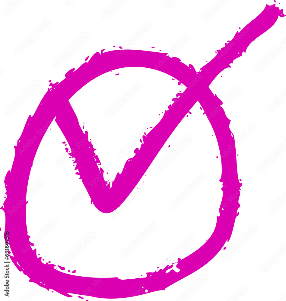 Hand drawn pink circle type checked check mark, tick box doodle icon ...