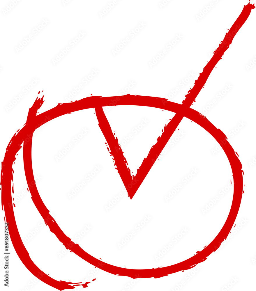 Hand drawn red circle type checked check mark, tick box doodle icon ...