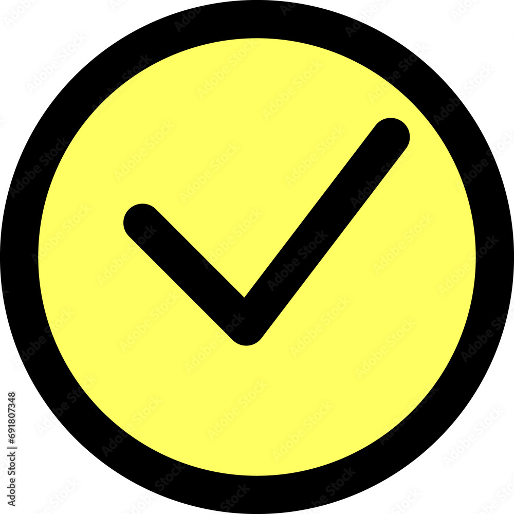 Black outline yellow circle type checked check mark, tick box doodle ...