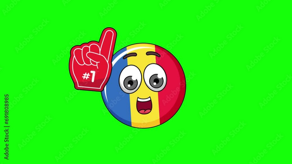 number 1 fan flag of romania cartoon emoticon, looping animation vídeo ...