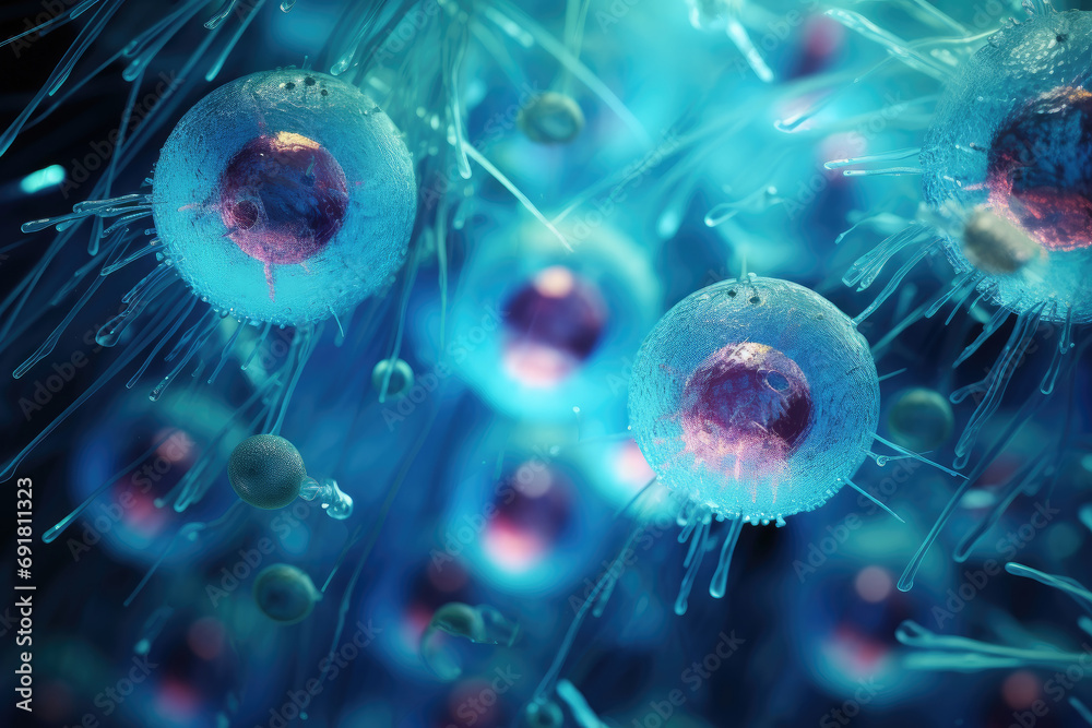 Virus or Bacteria microbial particles background, magnified under ...