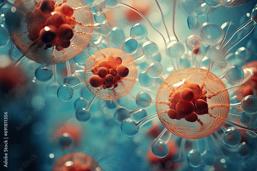 Virus or Bacteria microbial particles background, magnified under ...