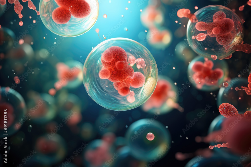 Virus or Bacteria microbial particles background, magnified under ...