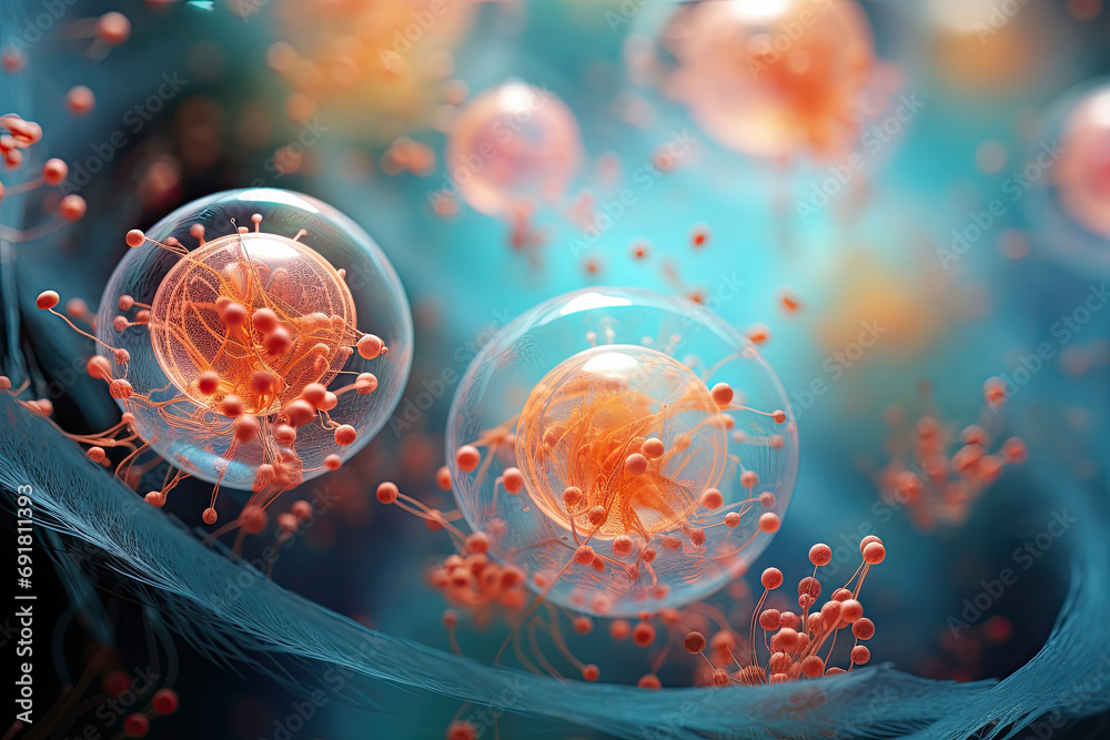 Virus or Bacteria microbial particles background, magnified under ...