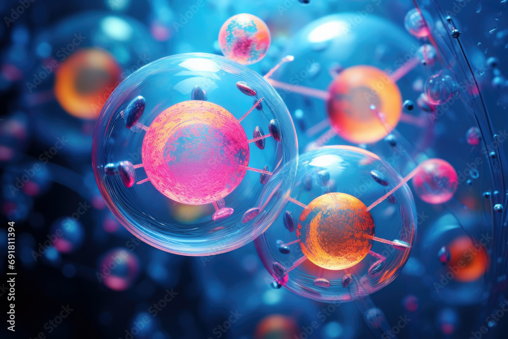 Virus or Bacteria microbial particles background, magnified under ...