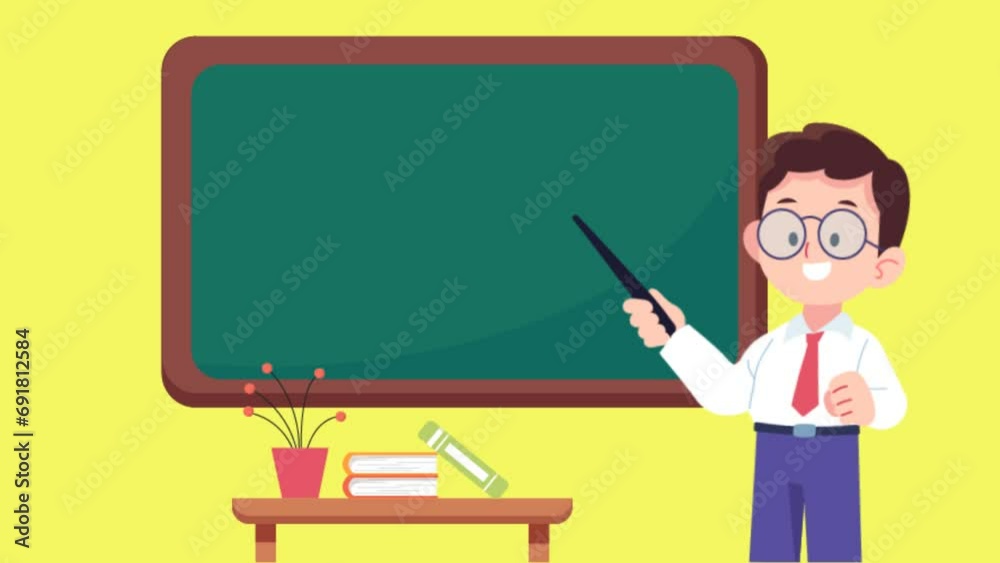 An animated or cartoon character of a male formal teacher with glasses ...