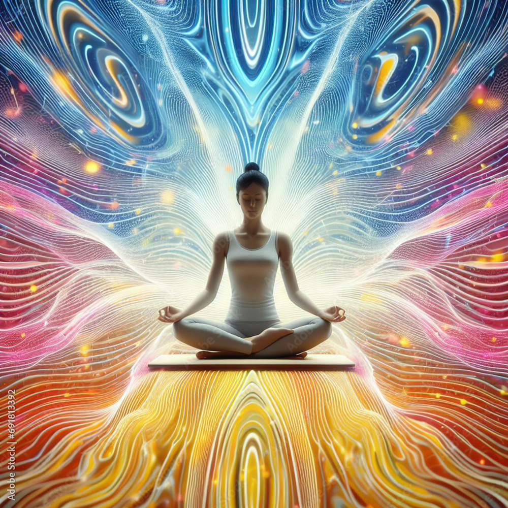 yoga, meditación, mujer, silueta, loto, ilustración, espiritual ...