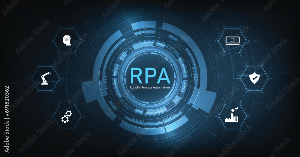 Robotic process automation (RPA ) concept. Business machines technology ...