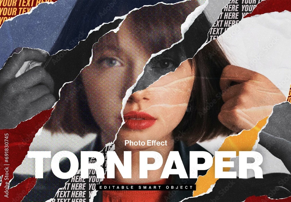 Torn Paper Photo Effect Layout Stock Template | Adobe Stock