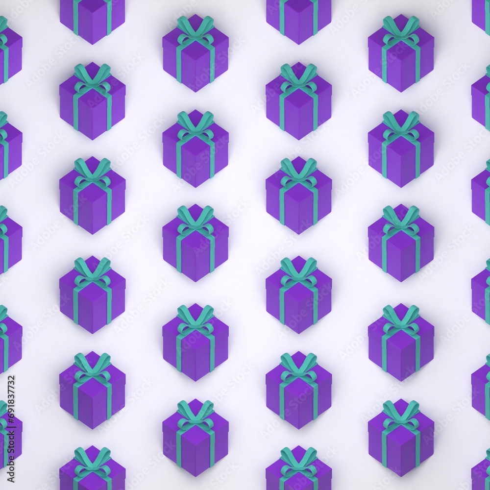purple gift boxes wrapped with mint string are placed in a pattern at ...