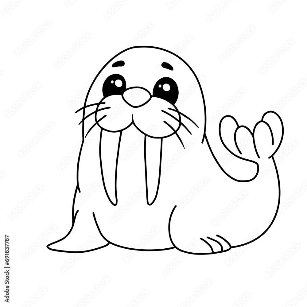 Cute walrus wild safari african animals for kids, outline children ...