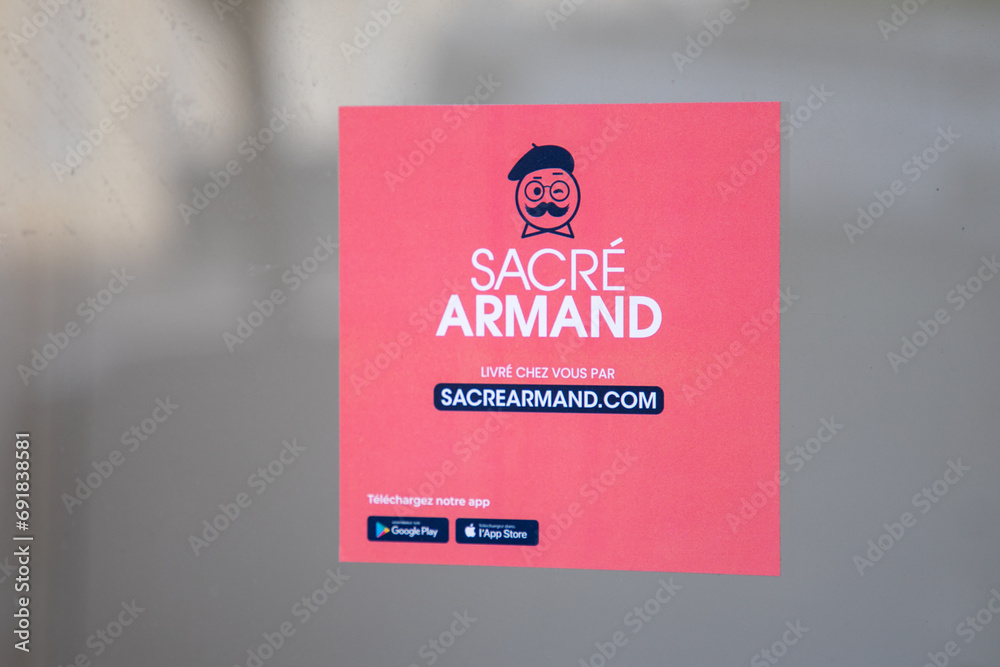 Foto de Sacre Armand logo sign and brand text French restaurant ...
