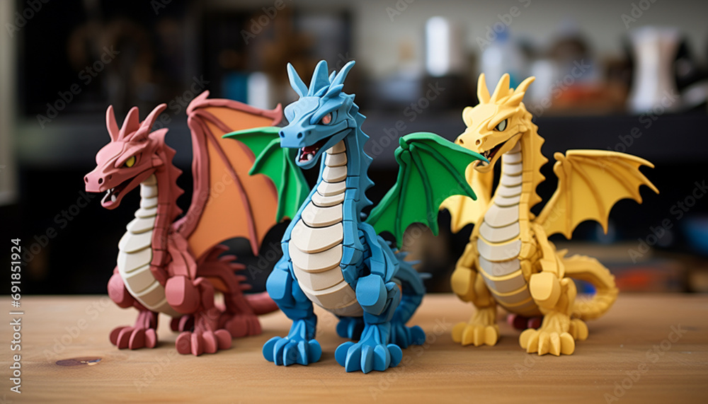 Create a set of 3D-printable dragon puzzle pieces that, when assembled ...