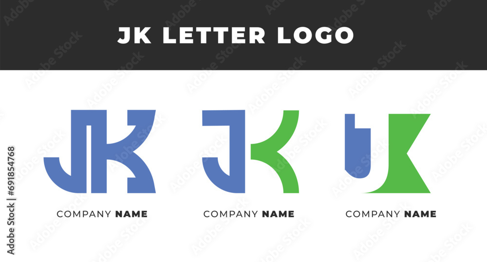 Set of Letter JK, KJ, J, K Logo Design Collection, Initial Monogram Logo, Modern Alphabet Letter ...