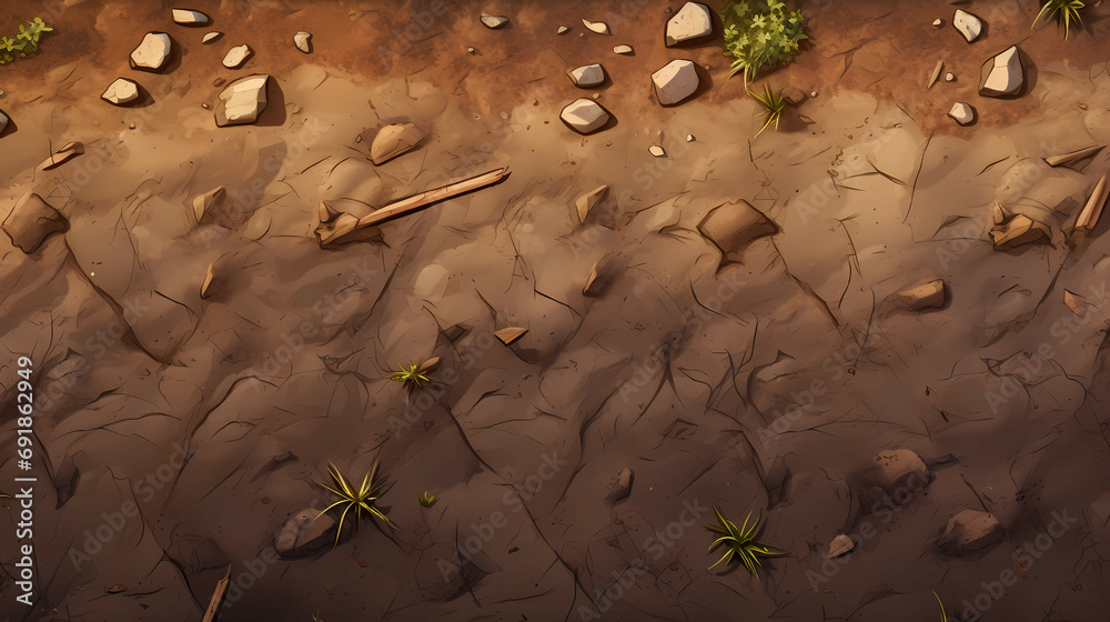Seamless Game Texture Of Freshly Tilled Soil, a cartoon of a dirt field ...