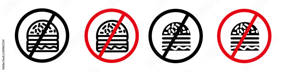 Forbidden burger icon set. avoid fast food eating vector symbol in ...